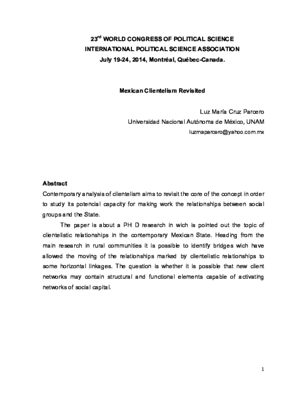 (PDF) Clientelism revisited