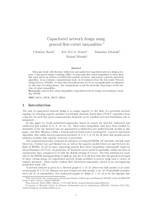 Pdf Capacitated Network Design Using General Flow Cutset Inequalities Christian Magnanti