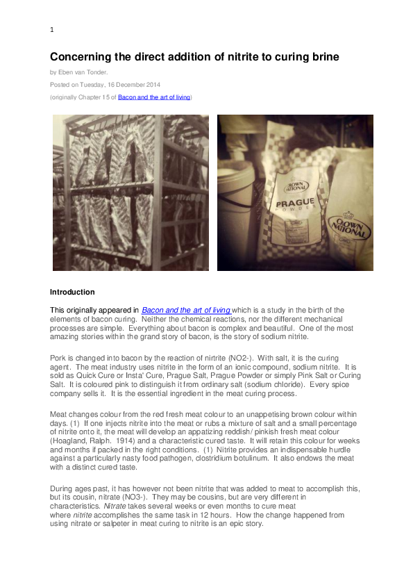 Pdf Concerning The Direct Addition Of Nitrite To Curing Brine