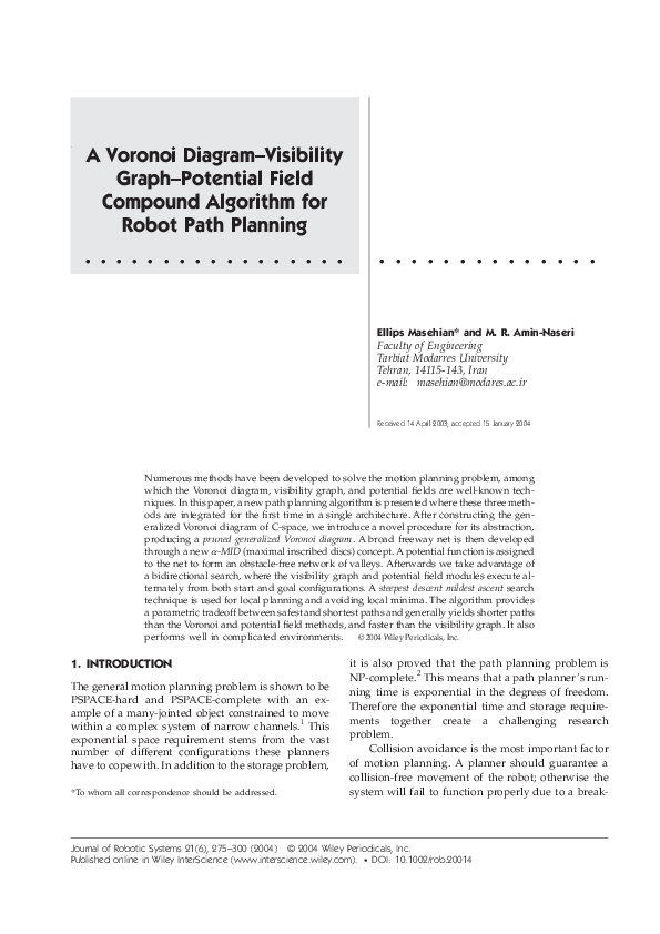 (PDF) A Voronoi Diagram - Visibility Graph - Potential Field Compound Algorithm For Robot Path ...