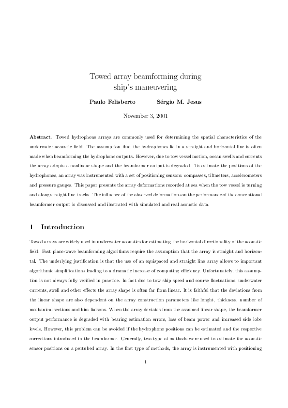 (PDF) Towed-array beamforming during ship's manoeuvring