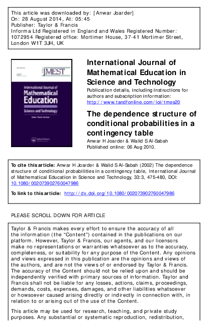 (PDF) The dependence structure of conditional probabilities in a contingency table