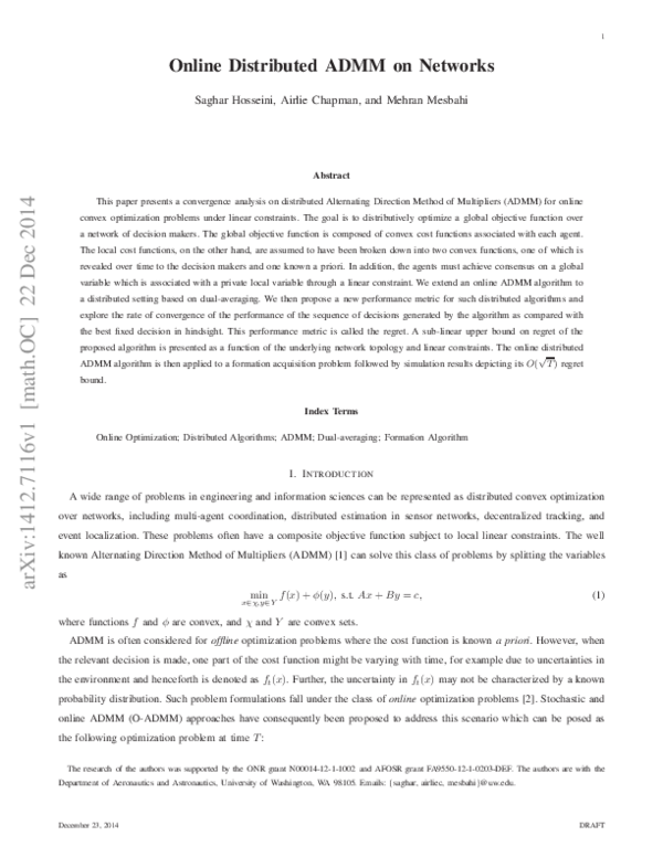 (PDF) Online Distributed ADMM on Networks