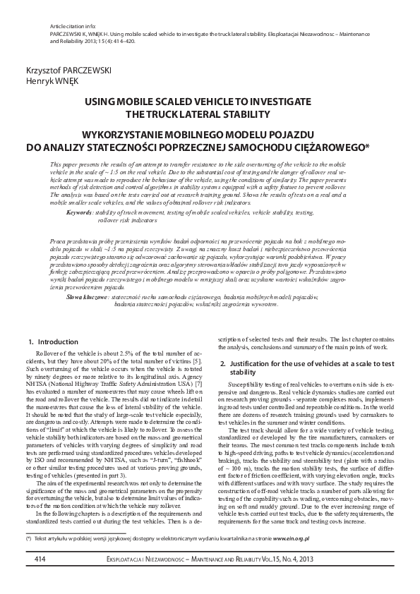 (PDF) UTILIZATION OF THE CAR MODEL TO THE ANALYSIS OF THE VEHICLE ...