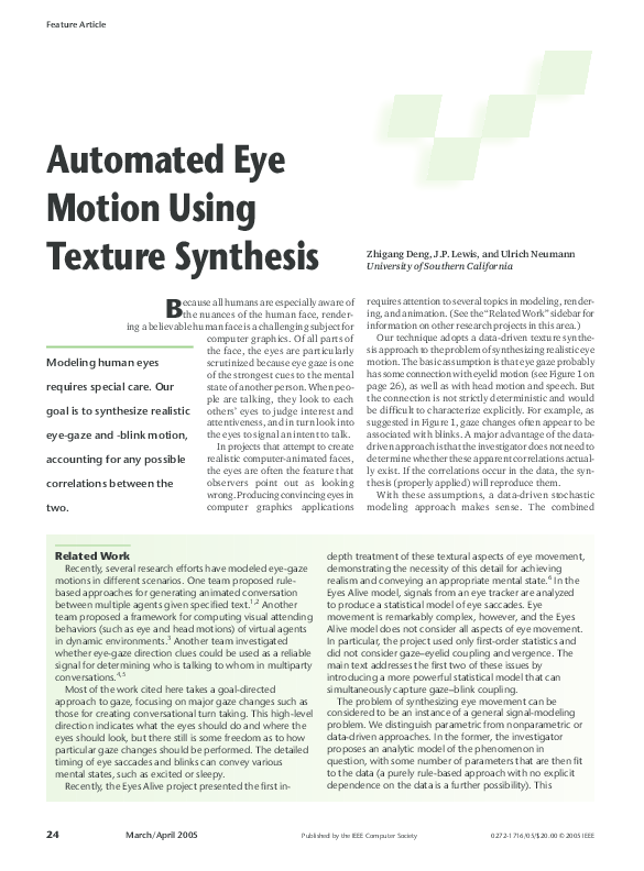 (PDF) Automated eye motion using texture synthesis