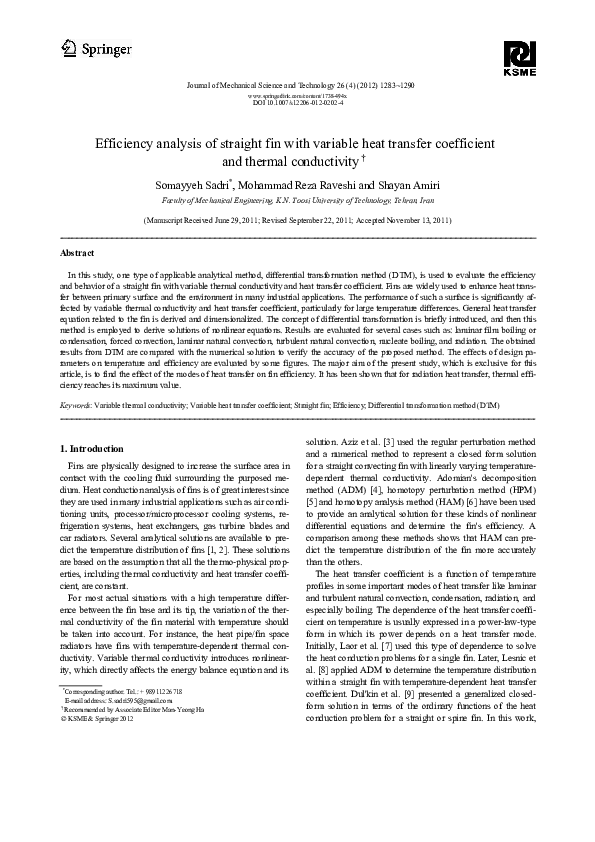 (PDF) Efficiency Analysis of Straight Fin with Variable Heat Transfer Coefficient and Thermal ...