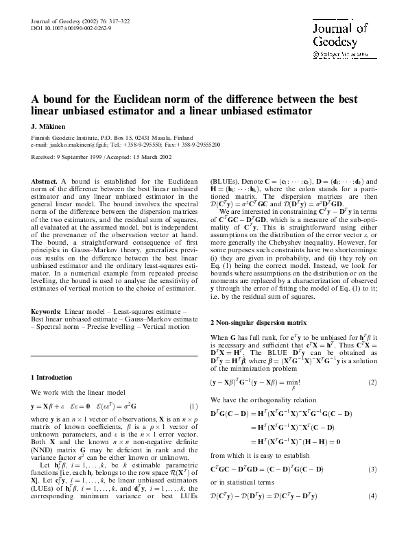 (PDF) Reshetov LA A bound for the Euclidean norm of the difference between the best linear ...