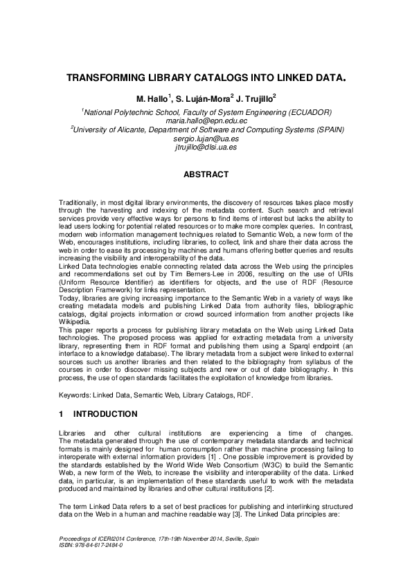 (PDF) Transforming library catalogs into Linked Data