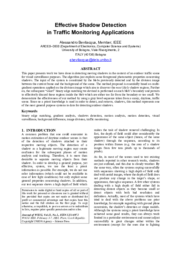 (PDF) Effective Shadow Detection in Traffic Monitoring Applications