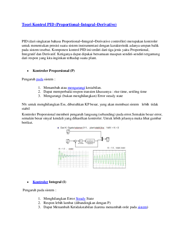 (DOC) Teori Kontrol PID (Proportional–Integral–Derivative