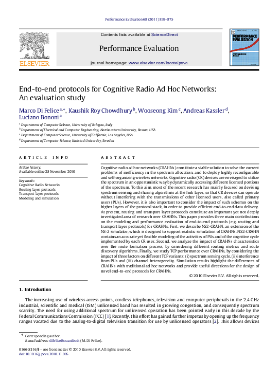 Pdf End To End Protocols For Cognitive Radio Ad Hoc Networks An