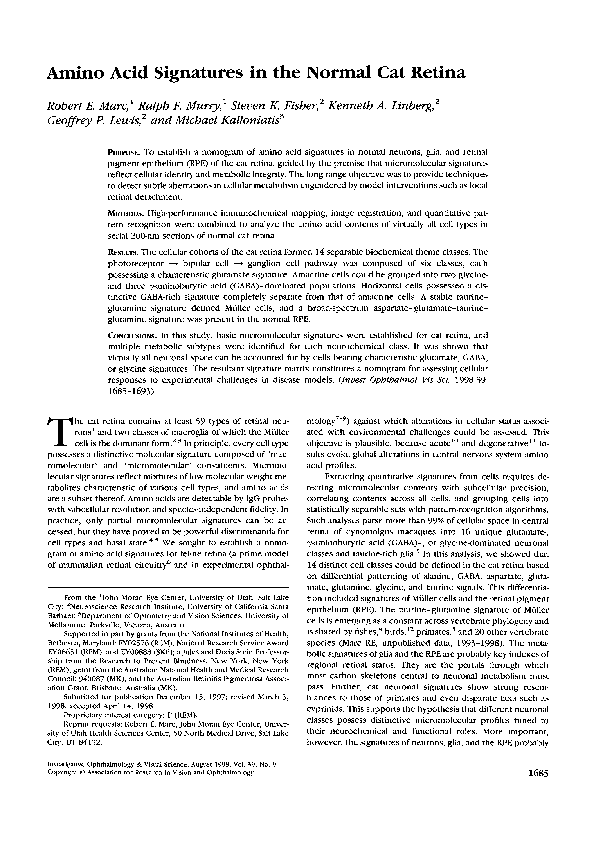 (PDF) Amino Acid Signatures in the Normal Cat Retina