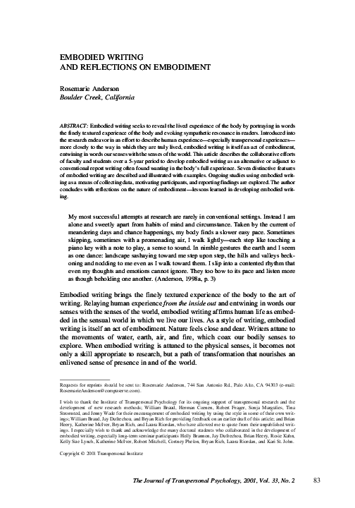 (PDF) EMBODIED WRITING AND REFLECTIONS ON EMBODIMENT