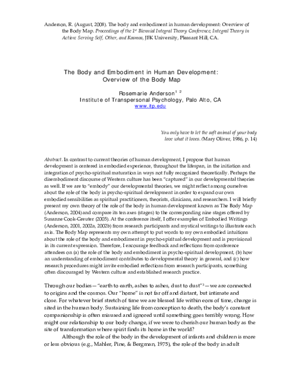 Pdf Role Of Embodiment In Human Development Overview Of The Body Map