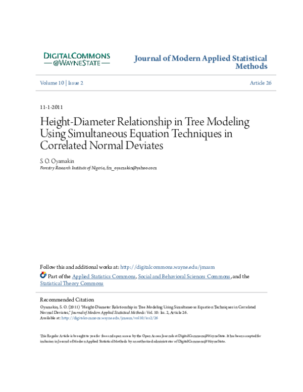 (PDF) Height-Diameter Relationship in Tree Modeling Using Simultaneous Equation Techniques in ...