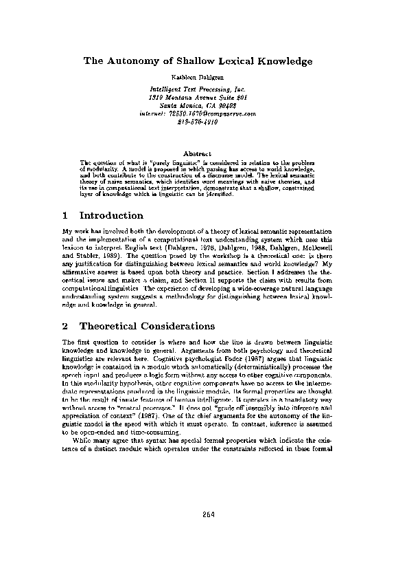 (PDF) The Autonomy of Shallow Lexical Knowledge