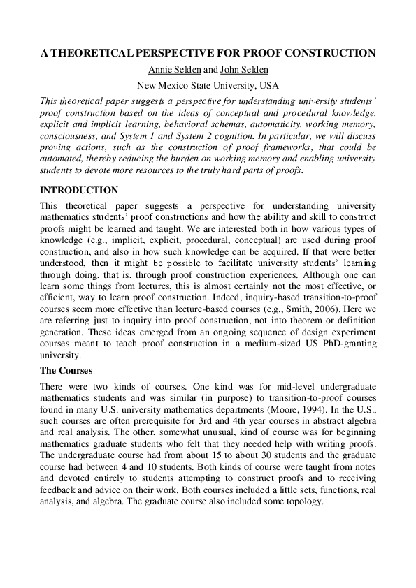 (PDF) A Theoretical Perspective on Proof Construction, Completely ...