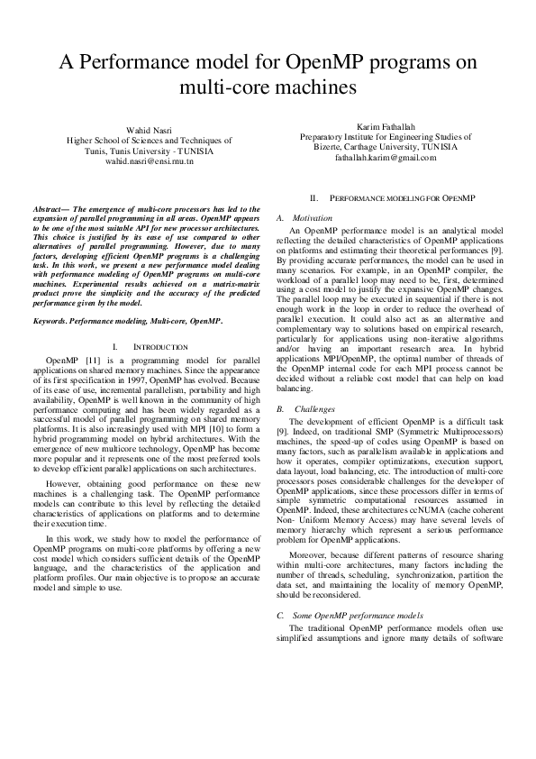 (PDF) A Performance model for OpenMP programs on multi-core machines
