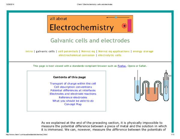 (PDF) Chem1 Electrochemistry: cells and electrodes