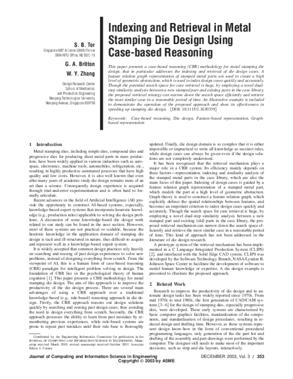 (PDF) Indexing and Retrieval in Metal Stamping Die Design Using Case-based Reasoning