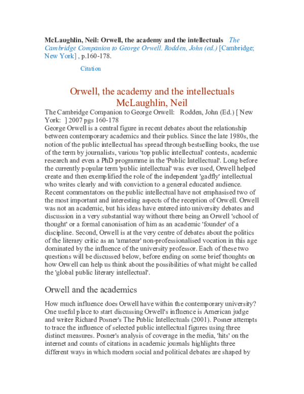 (DOC) George Orwell, the Academics and the Literary Intellectuals