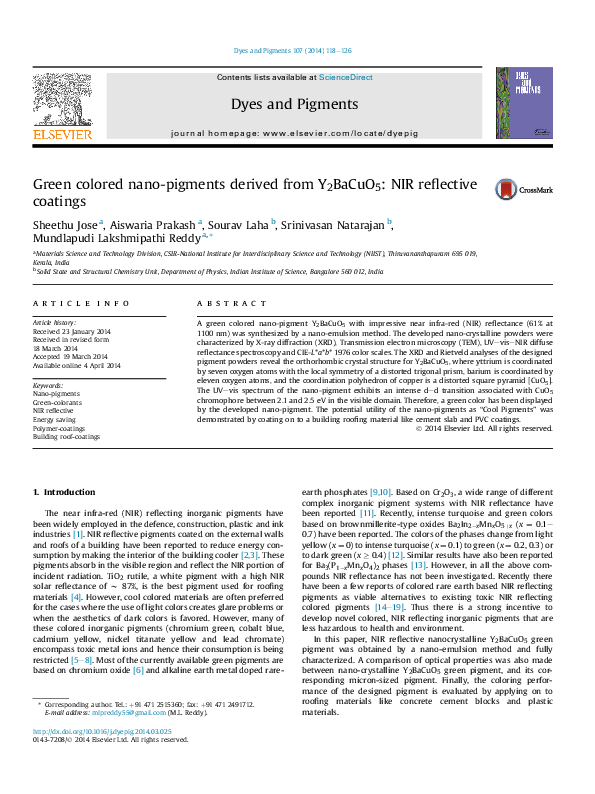 (PDF) Green colored nano-pigments derived from Y 2 BaCuO 5 : NIR ...