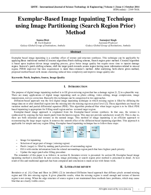 (PDF) Exemplar-Based Image Inpainting Technique using Image ...