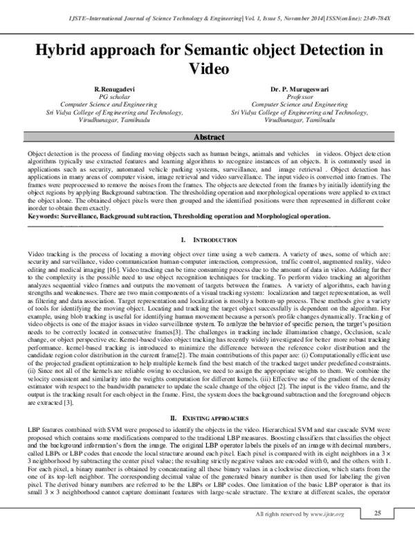 Pdf Hybrid Approach For Semantic Object Detection In Video