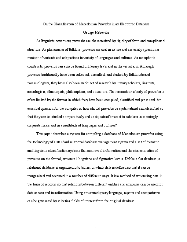 (PDF) On the Classification of Macedonian Proverbs in an Electronic ...