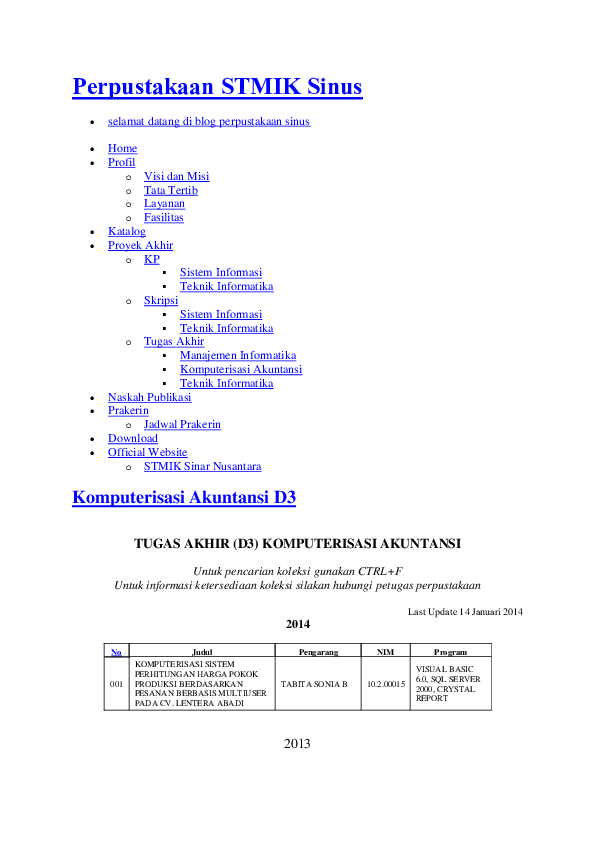 (DOC) Perpustakaan STMIK Sinus (DOC) Perpustakaan STMIK Sinus
