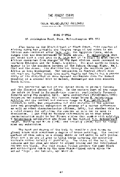 The Forest Cobra (Naja melanoleuca) Hallowell | Mark O'Shea MBE ...