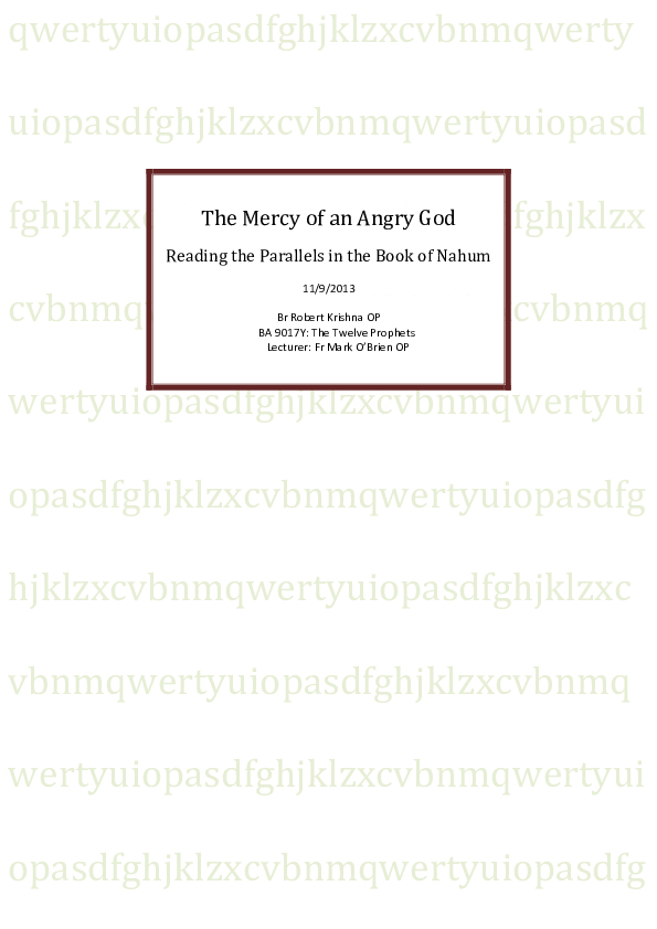 The Mercy of an Angry God: Reading the Parallels in the Book of Nahum ...