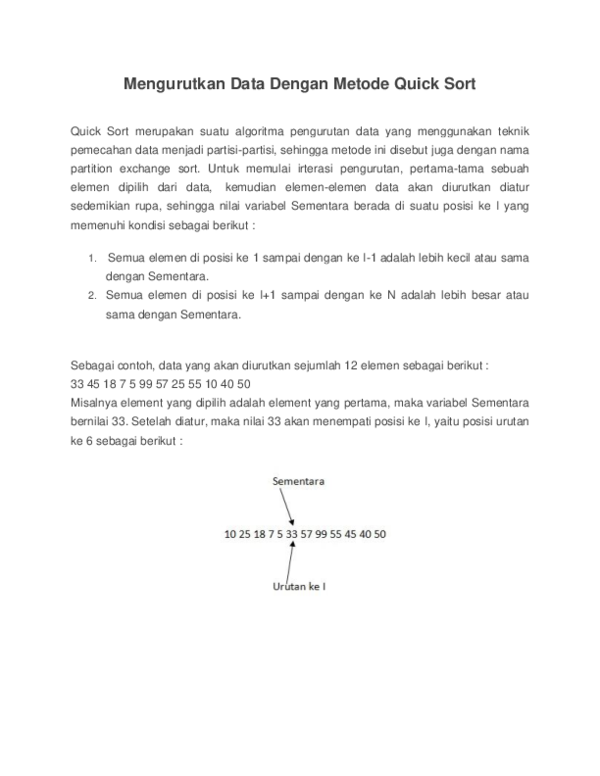 (DOC) Mengurutkan Data Dengan Metode Quick Sort