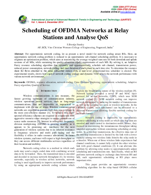 Pdf Scheduling Of Ofdma Networks At Relay Stations And Analyse Qos