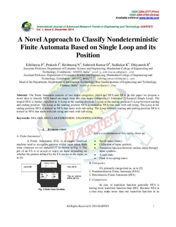 Pdf A Novel Approach To Classify Nondeterministic Finite Automata Based On Single Loop And Its