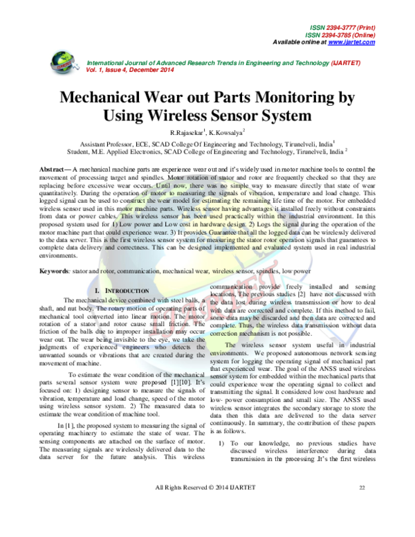 (PDF) Mechanical Wear out Parts Monitoring by Using Wireless Sensor System