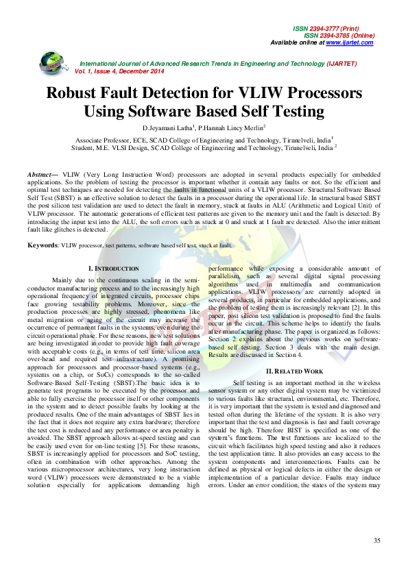 Pdf Robust Fault Detection For Vliw Processors Using Software Based