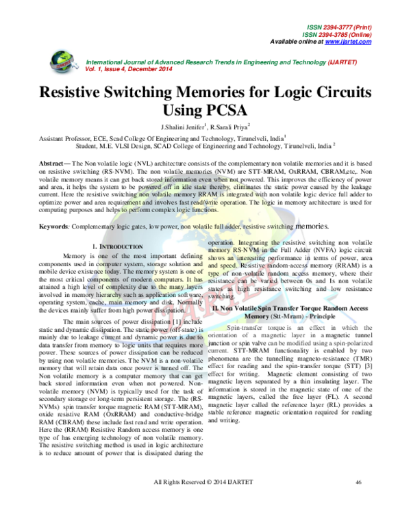 (PDF) Resistive Switching Memories for Logic Circuits Using PCSA
