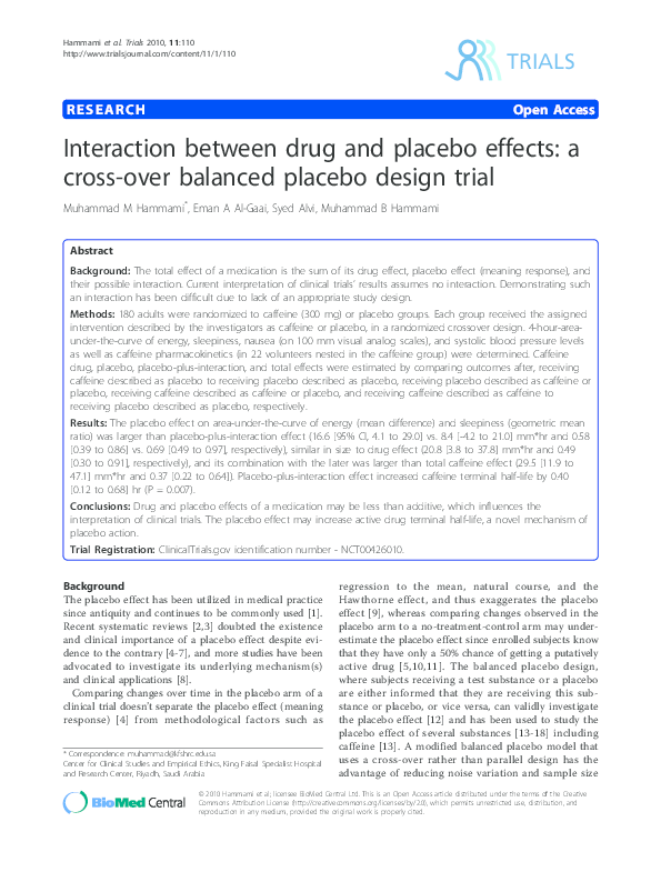 (PDF) Interaction between drug and placebo effects: a cross-over ...