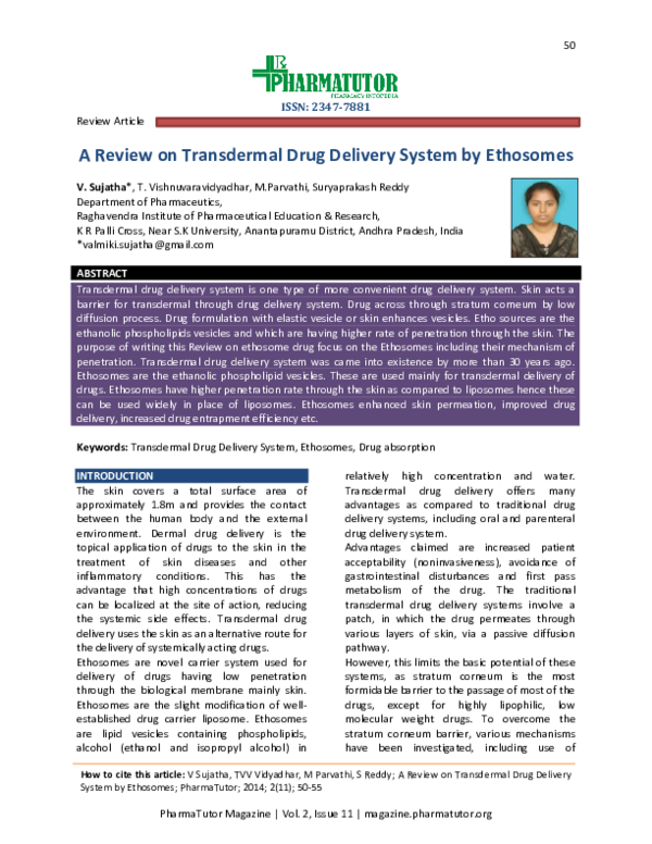 (PDF) Ethosomes in Transdermal Drug Delivery: Mechanisms and Advantages