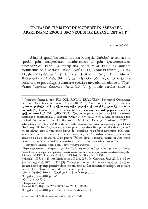(PDF) Victor SAVA, Un vas de tip butoi descoperit în aşezarea ...