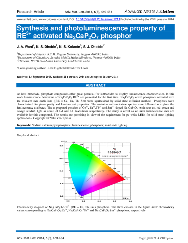 (PDF) Synthesis and photoluminescence property of RE3+ activated ...