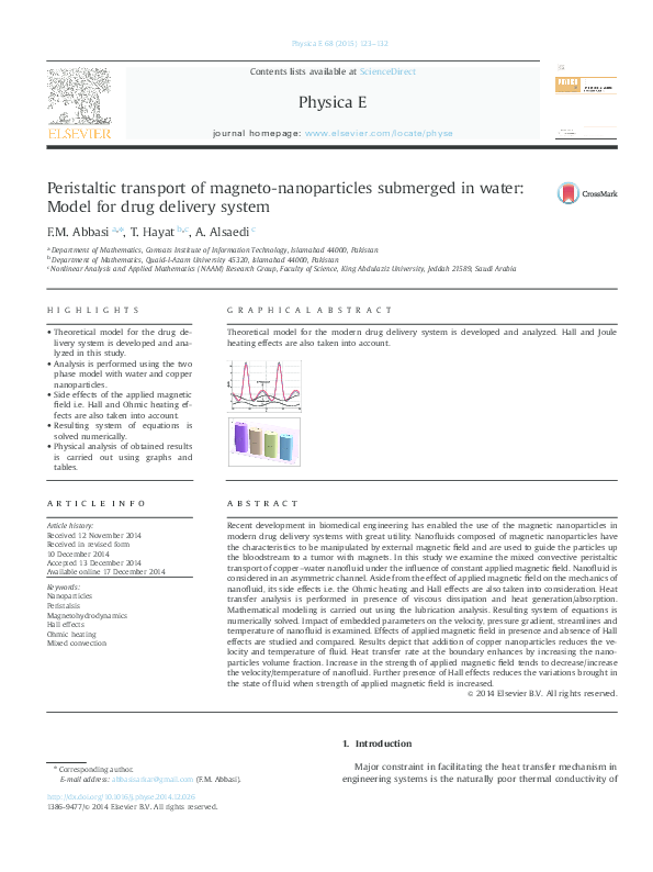 (PDF) Peristaltic transport of magneto-nanoparticles submerged in water ...