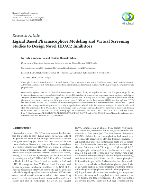 (PDF) Ligand based Pharmacophore Modeling and Virtual Screening studies ...