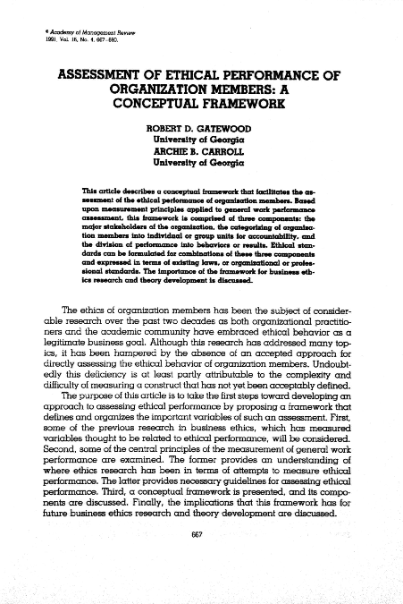 (PDF) Assessment of ethical performance of organization members: A ...