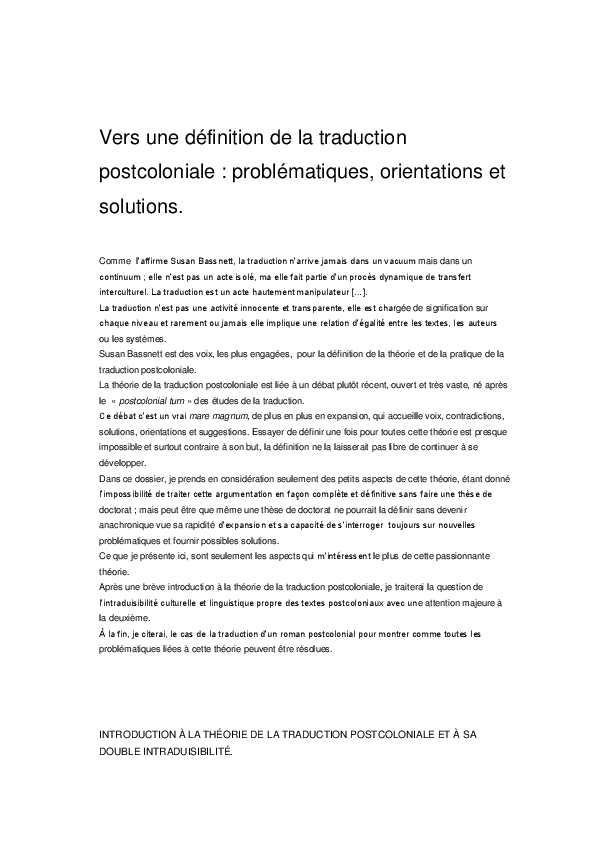 (PDF) Vers une définition de la traduction postcoloniale ...