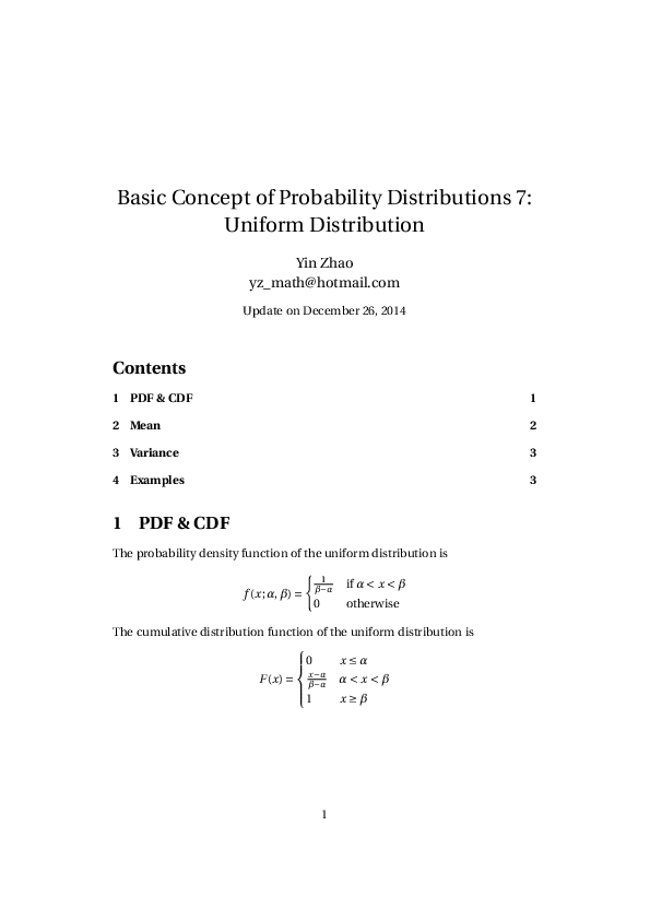 Basic Concept of Probability Distributions 7: Uniform Distribution