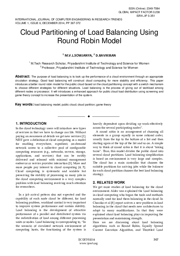 (PDF) Cloud Partitioning of Load Balancing Using Round Robin Model