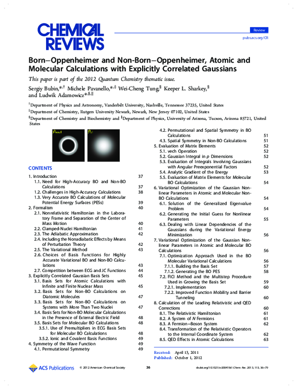(PDF) Born−Oppenheimer and Non-Born−Oppenheimer, Atomic and Molecular ...