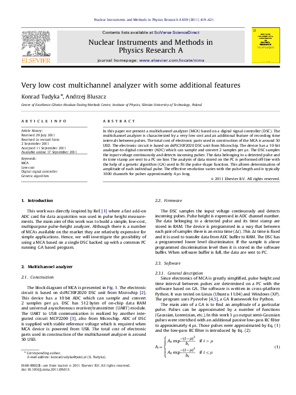 Very low cost multichannel analyzer with some additional features
